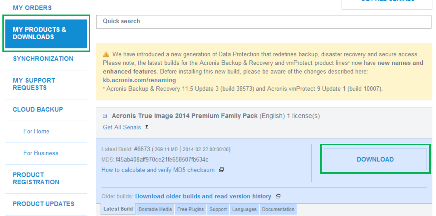 46966: Acronis True Image 2014: Updating to the Latest Build