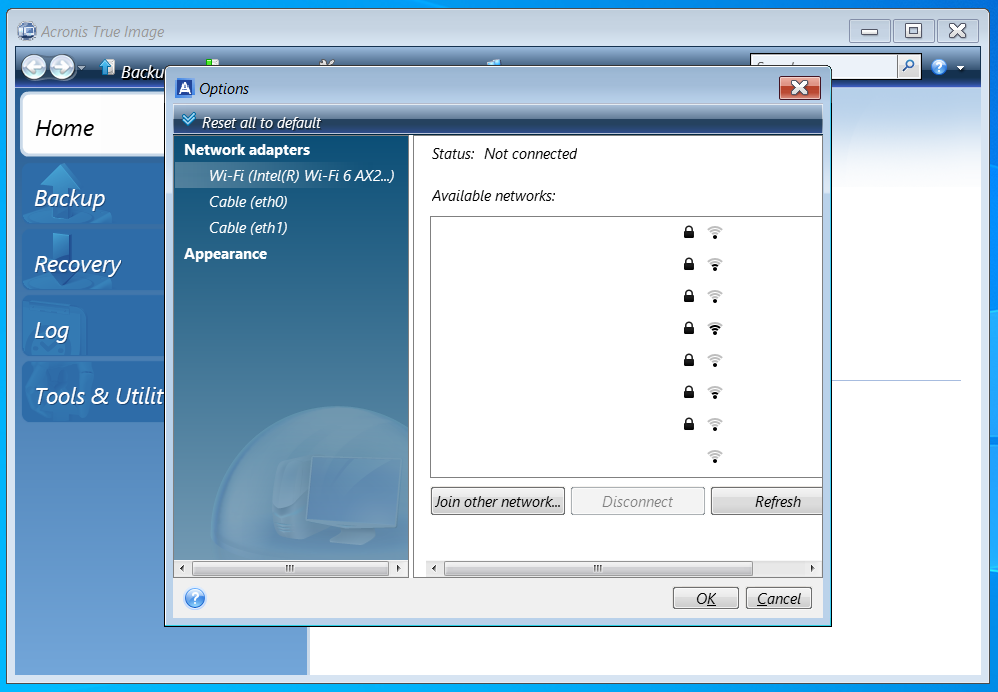 Acronis True Image: Wi-Fi support in Acronis bootable media