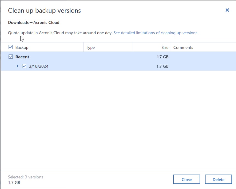 61844: Acronis True Image: How to delete old backups