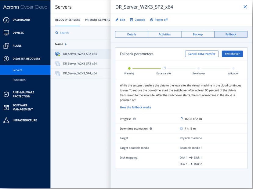 72846: Acronis Cyber Protect Cloud: Automated Failback to Physical Servers