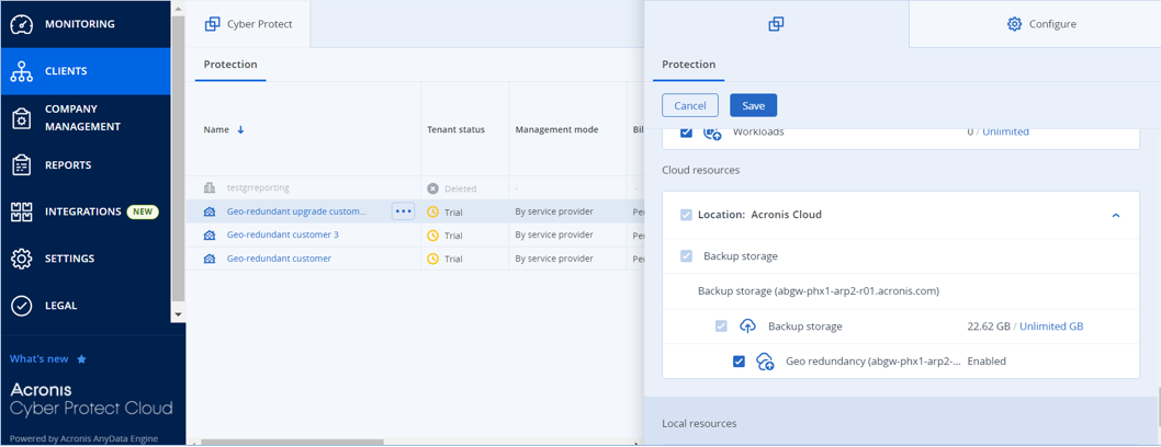 72819: Acronis Cyber Protect Cloud: Geo-redundant cloud storage