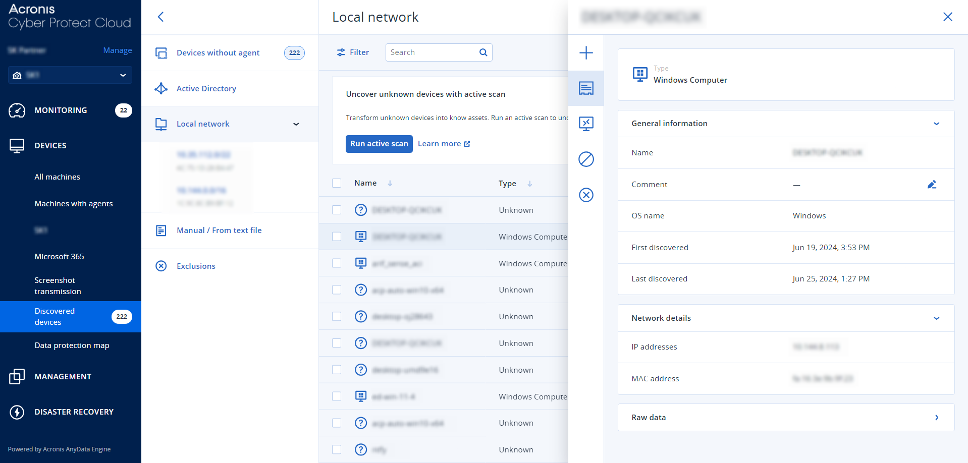 Acronis Cyber Protect Cloud: Passive Device discovery is enabled by default