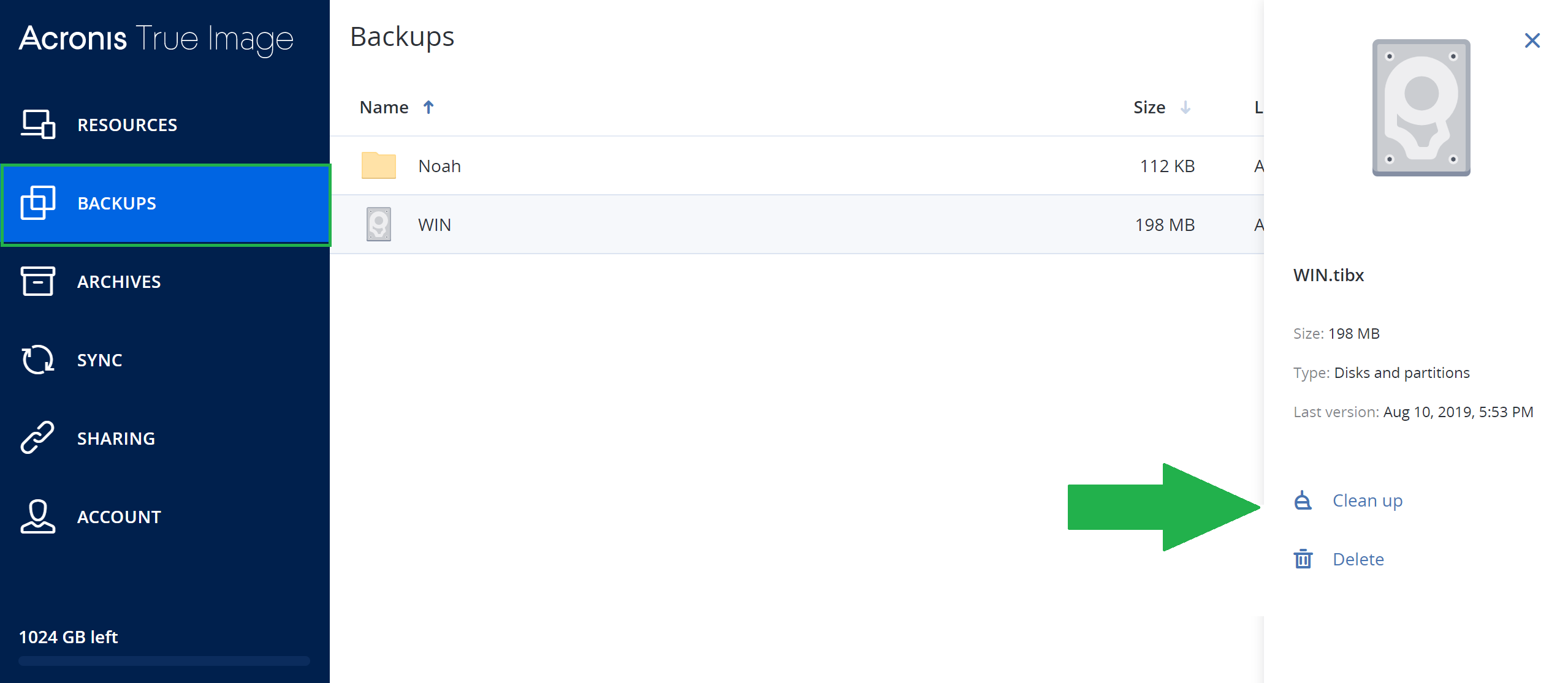 62010: Acronis True Image: How to delete backups in Acronis Cloud and free up Cloud storage space