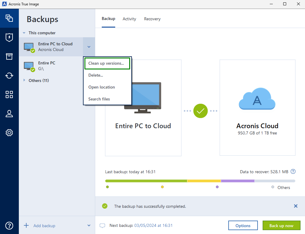63839: Acronis True Image: Using Cloud Cleanup Wizard