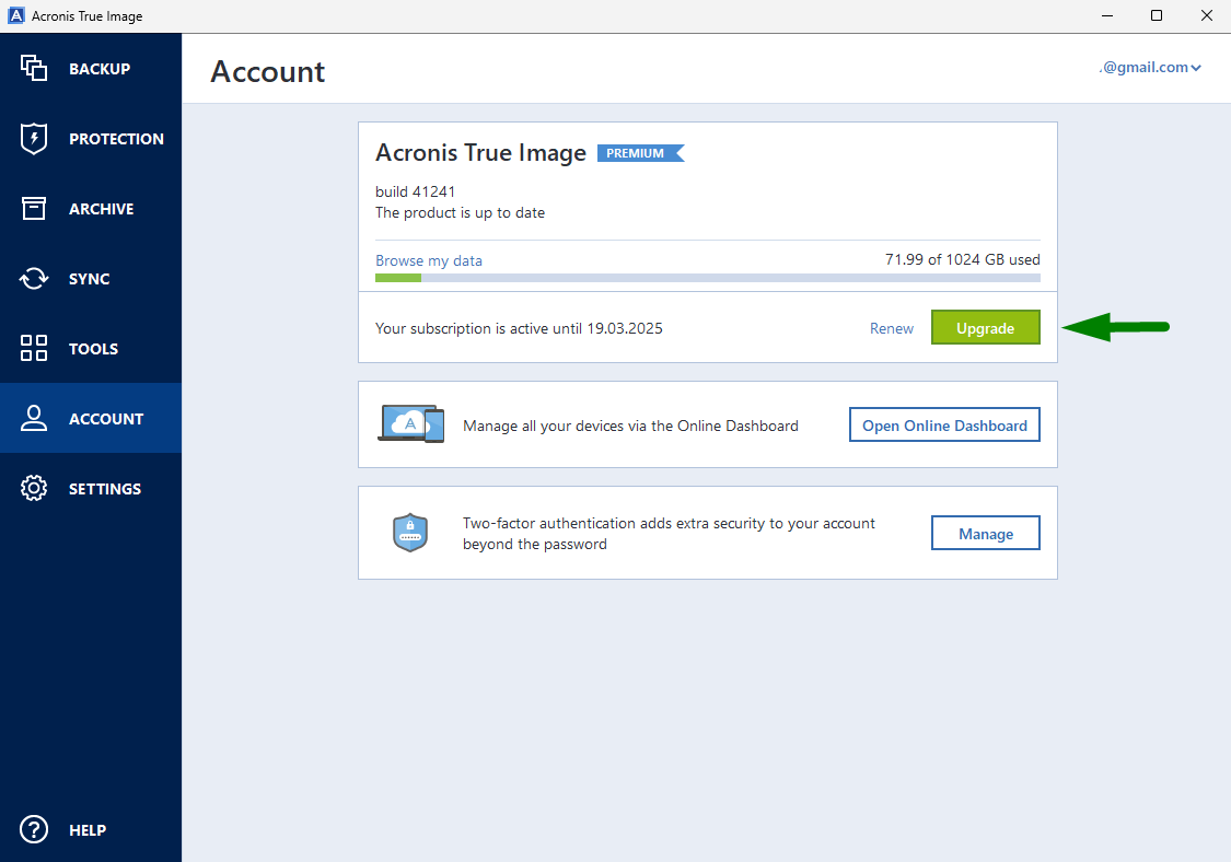 60165: Acronis True Image: How to purchase more cloud storage