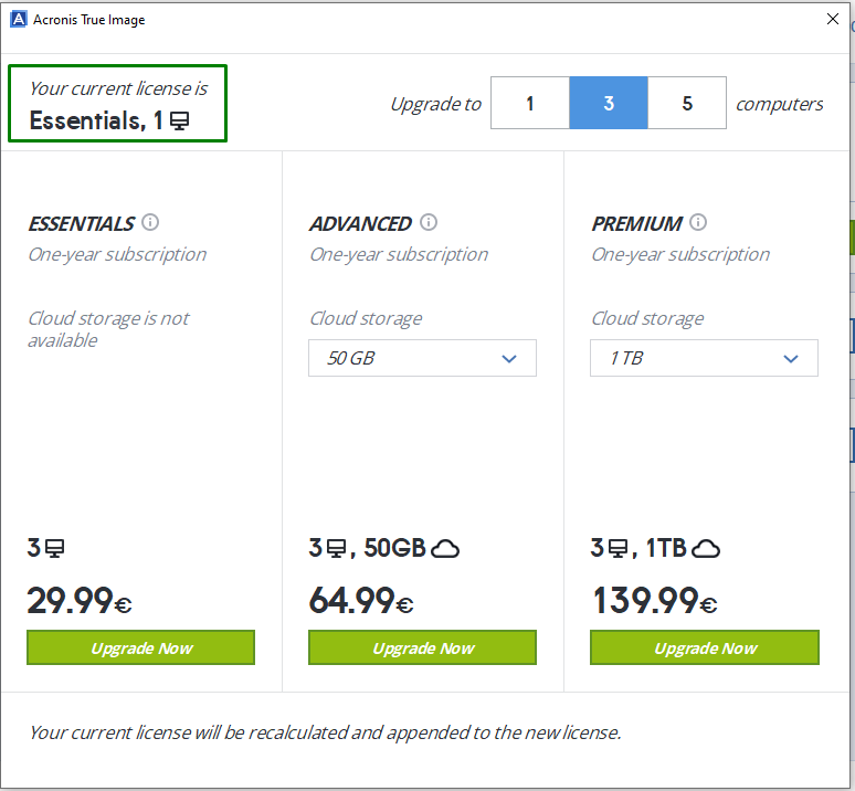 69091: Acronis True Image: How to upgrade to Advanced or Premium edition