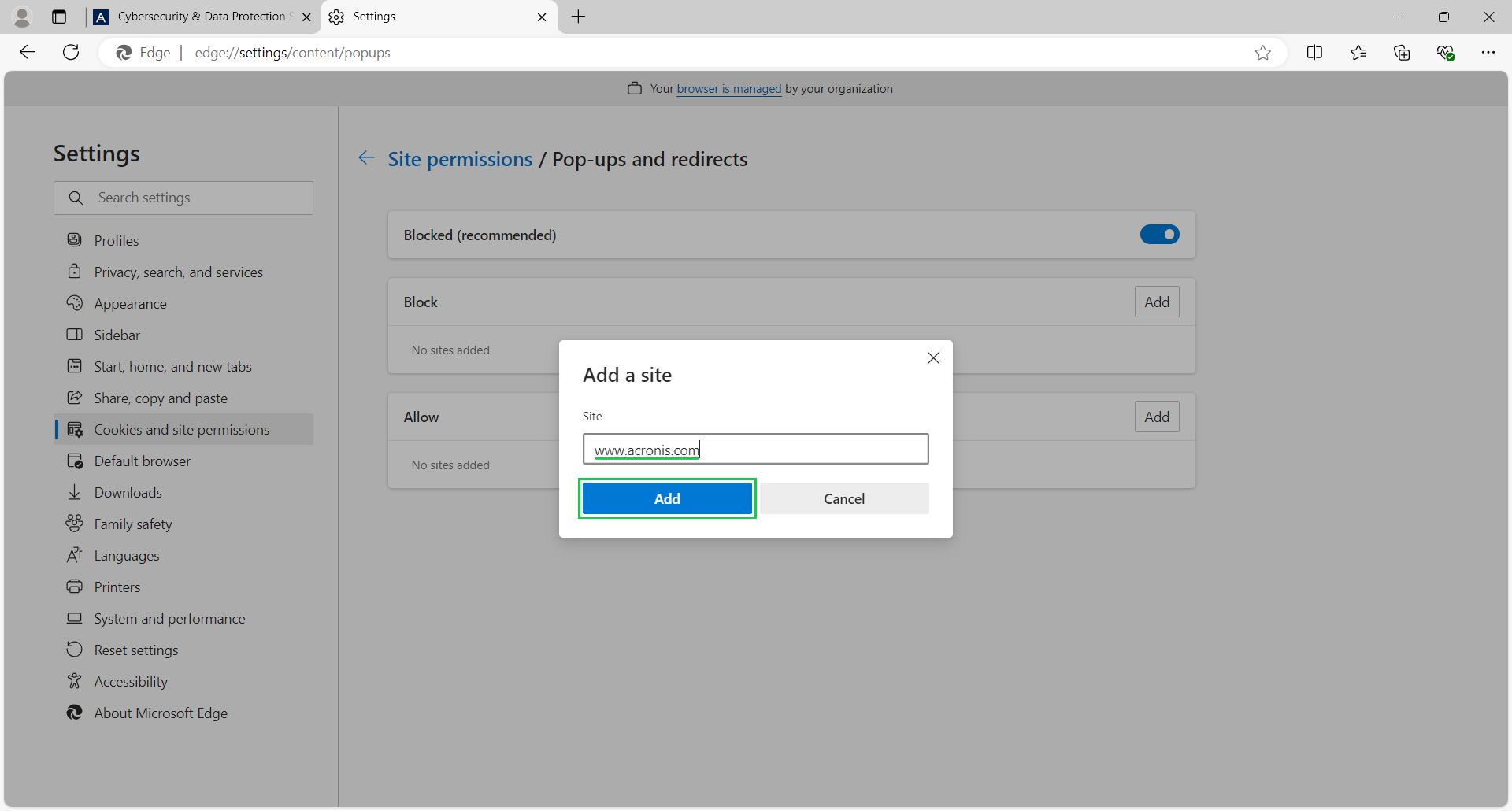 29818: Enabling Pop-up Windows on Acronis Website