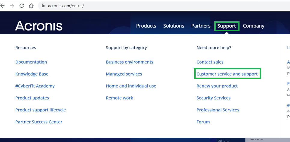 8153: Getting Support through Acronis Website