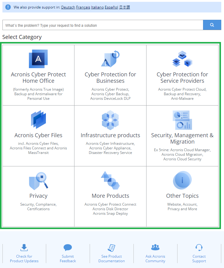 8153: Getting Support through Acronis Website