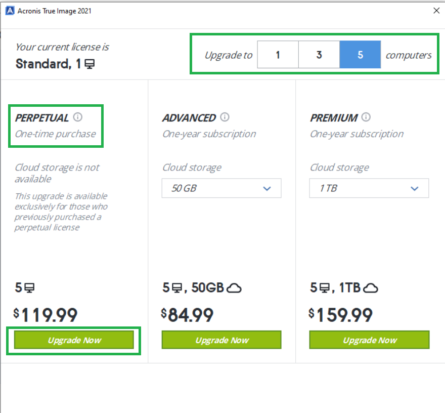 73423: Acronis True Image: How to purchase new Upgrade perpetual ...