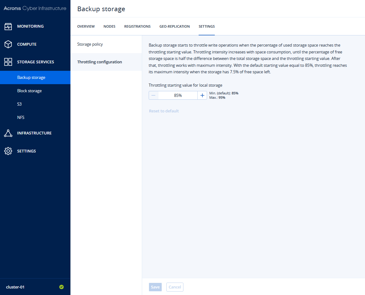 62823:Acronis Cyber Infrastructure: Throttling on backup storage