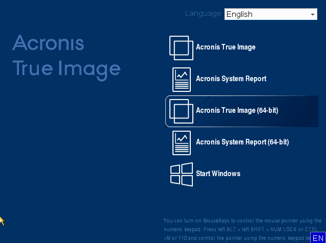 1526: Starting Acronis product from USB flash drive