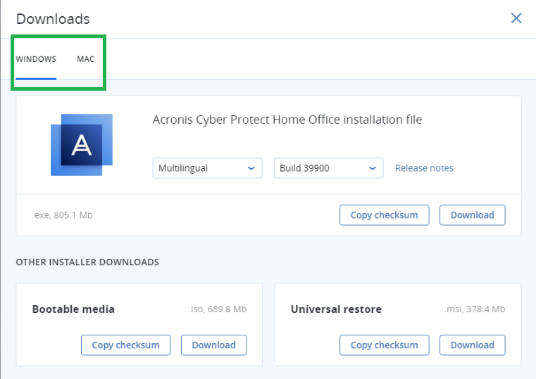 How To download the installation file of Acronis software