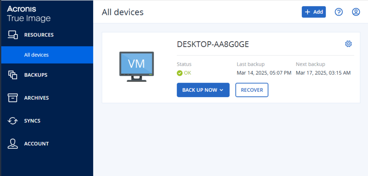 56529: Acronis True Image Cloud: Online Dashboard