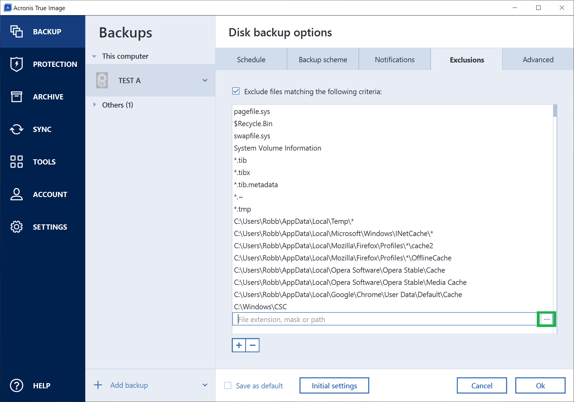 Acronis True Image: How to exclude a disk from an entire PC backup