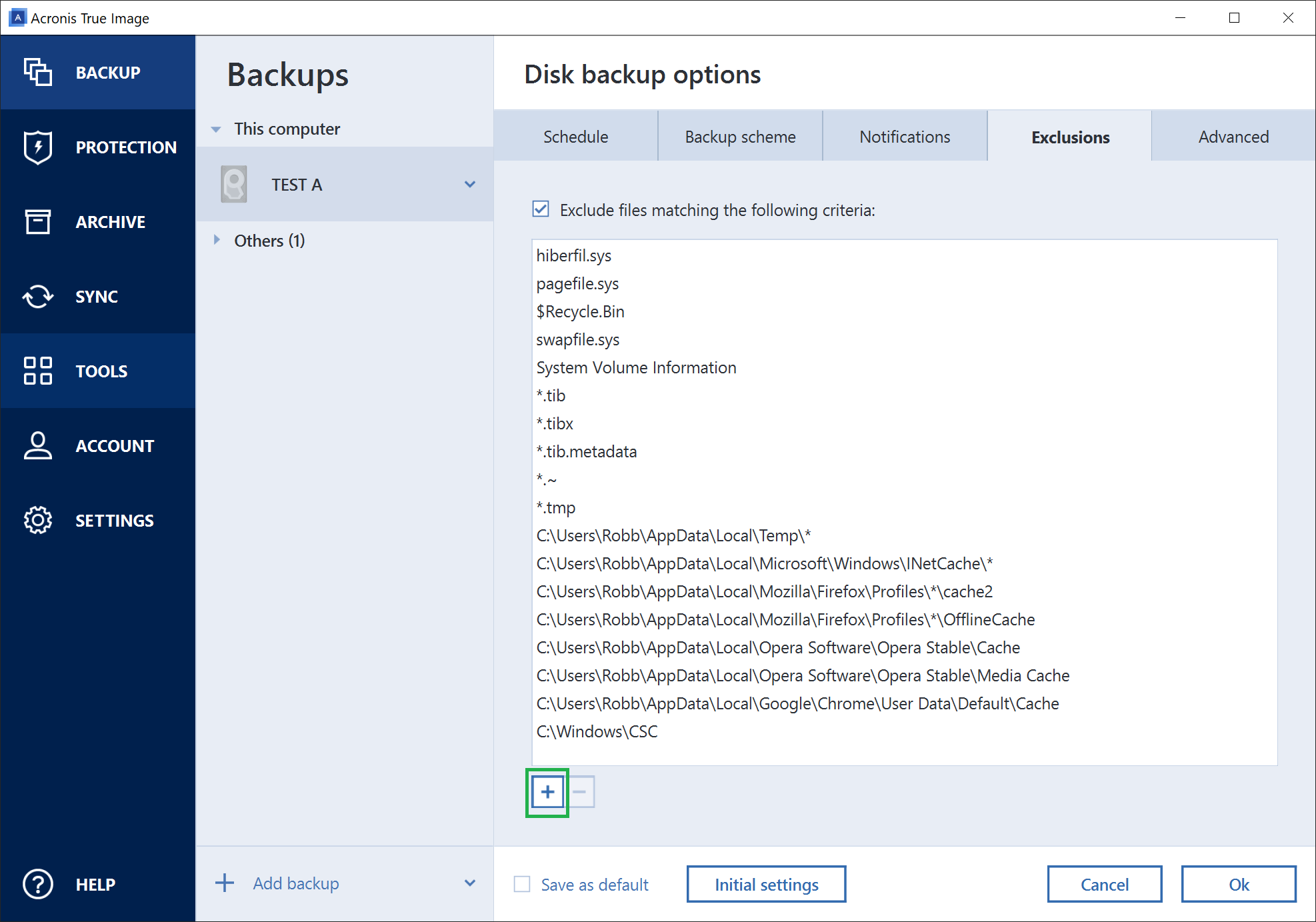 Acronis True Image: How to exclude a disk from an entire PC backup