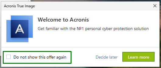 Acronis True Image: Notification "Exclusive perpetual license upgrade ...