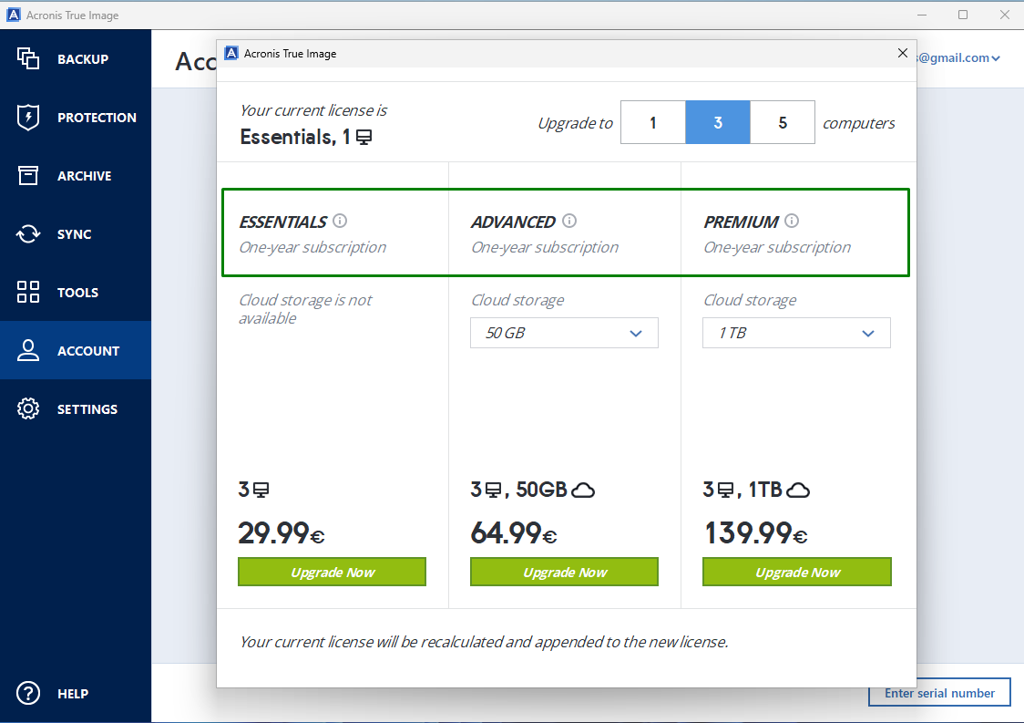 60197: Acronis True Image: How to purchase Essentials, Advanced or ...