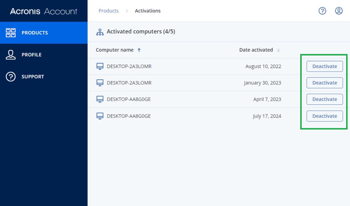 Acronis True Image subscription: "Too many activations"