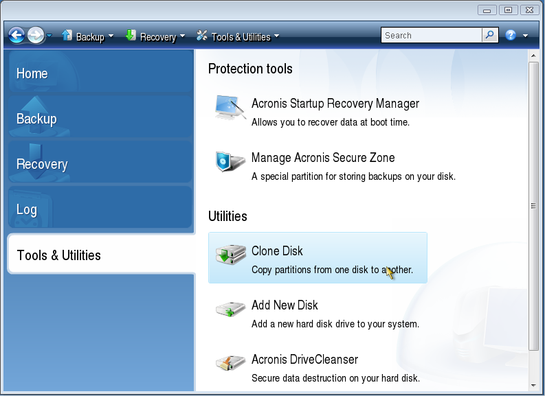 Acronis True Image: Cloning a disk using Acronis bootable media
