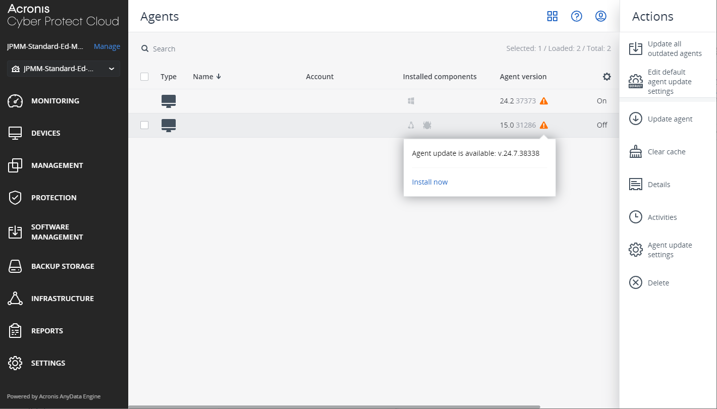 Acronis Cyber Protect: No alert in case of failed Acronis Agent update