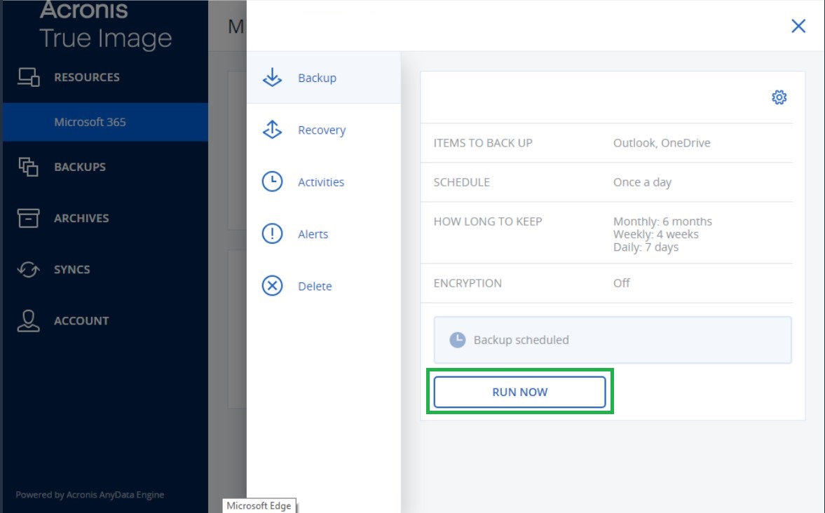 62069: Acronis True Image: How to back up Microsoft 365 accounts