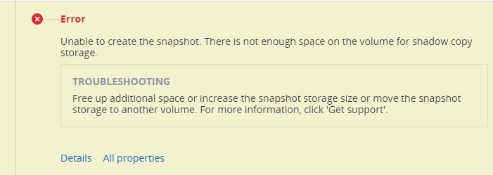 Acronis Cyber Protect: VSS snapshot creation fails with "Unable to create the snapshot. There is ...