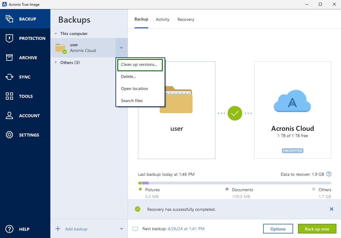 61844: Acronis True Image: How to delete old backups