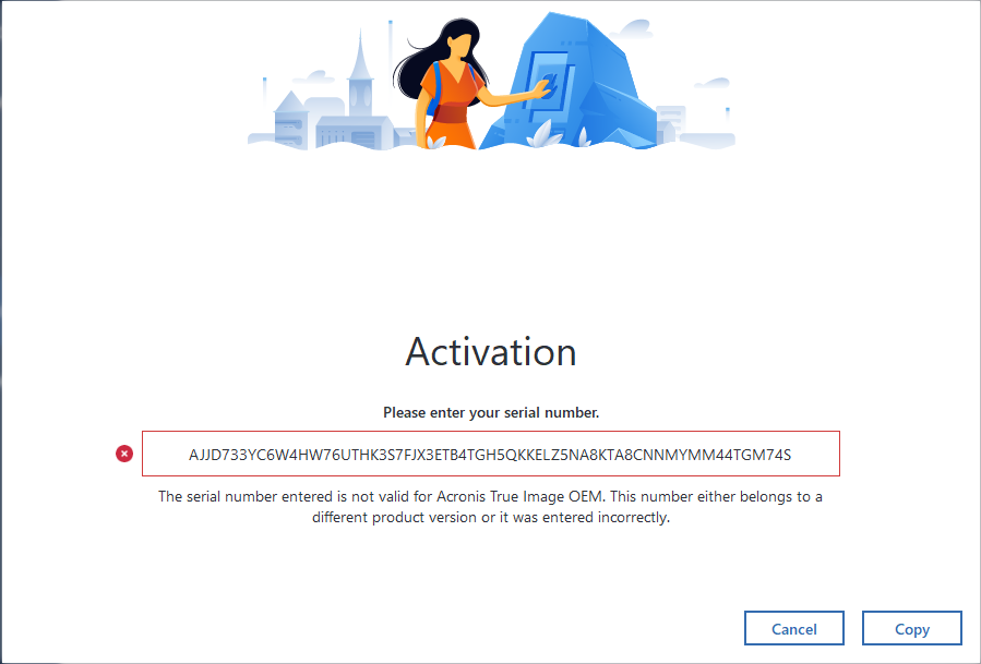 73373: Acronis True Image: "The serial number entered is not valid for ...